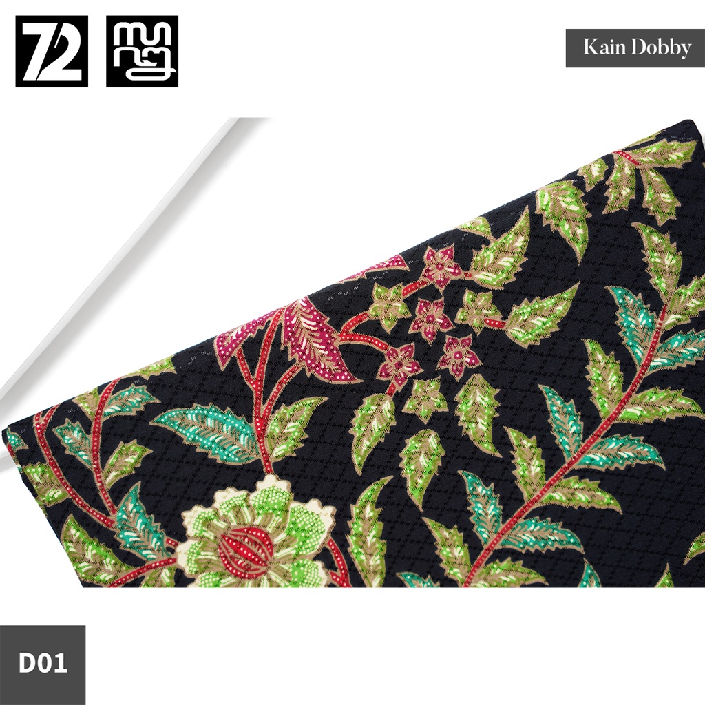 HITAM HIJAU Premium BATIK Fabric Dobby Flower Motif Black Orange Green ...