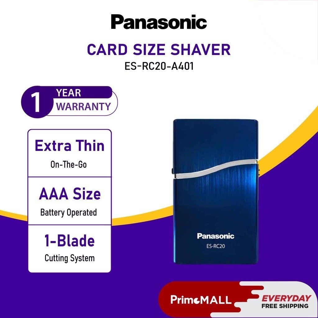 PANASONIC ES-RC20-A Slim Card Size Electric Shaver ES-RC20-A401 On The Go Battery Operated ...