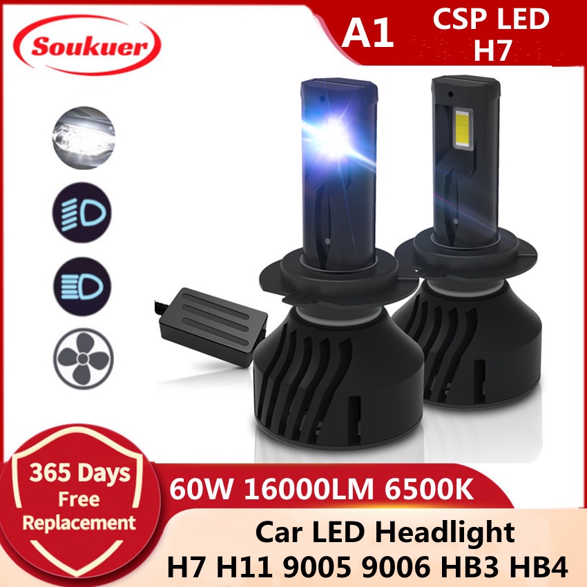 2PCS 60W 16000LM H7 Car LED Headlight H11 9005 9006 Led Car Light 6500K ...