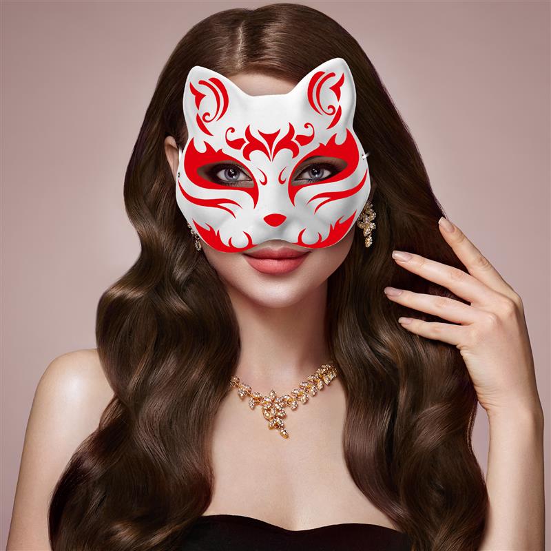 Japanese Mask Half Face Hand-painted Cat Fox Mask Anime Demon Slayer ...