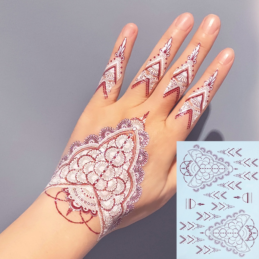 Bridal Wedding Hand Tattoo Sticker White Brown India Henna Tattoo ...
