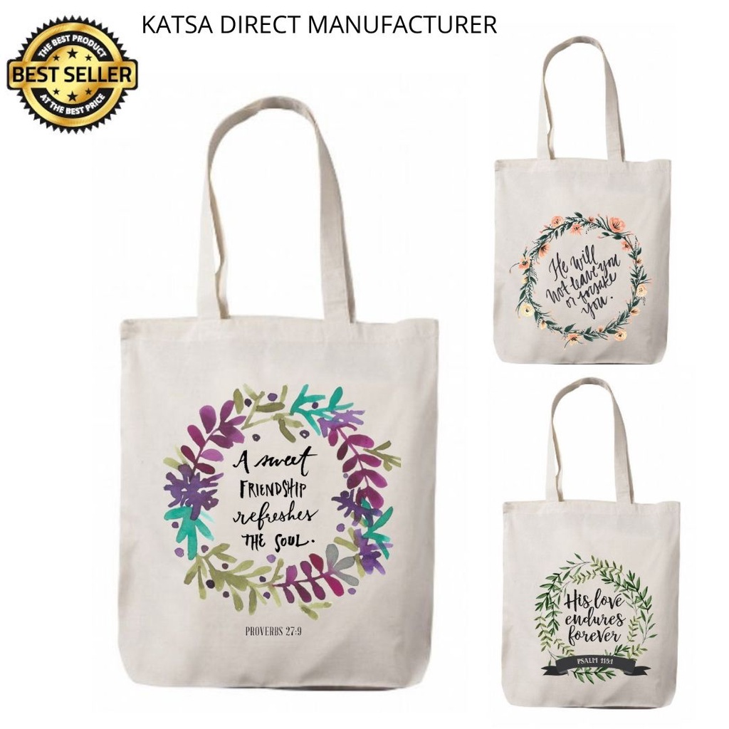 Graphic Tote Bag Katsa Canvas High Quality Bible verse White Fabric ...