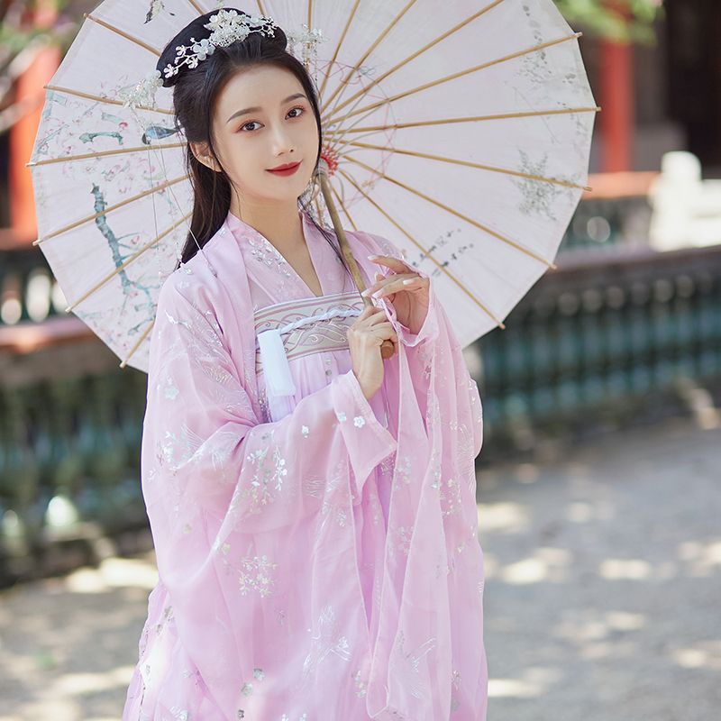 Chinese Style Hanfu Women's Breast-Length Long Skirt Hanfu Set Pink ...