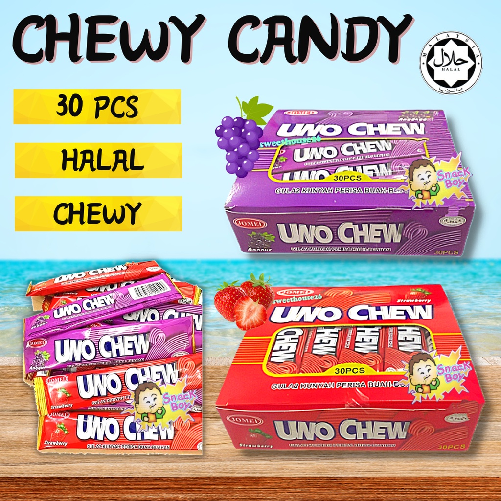 30pcs Jomei Uno Chew Candy / Chewy Candy (Strawberry / Grape) | Shopee ...