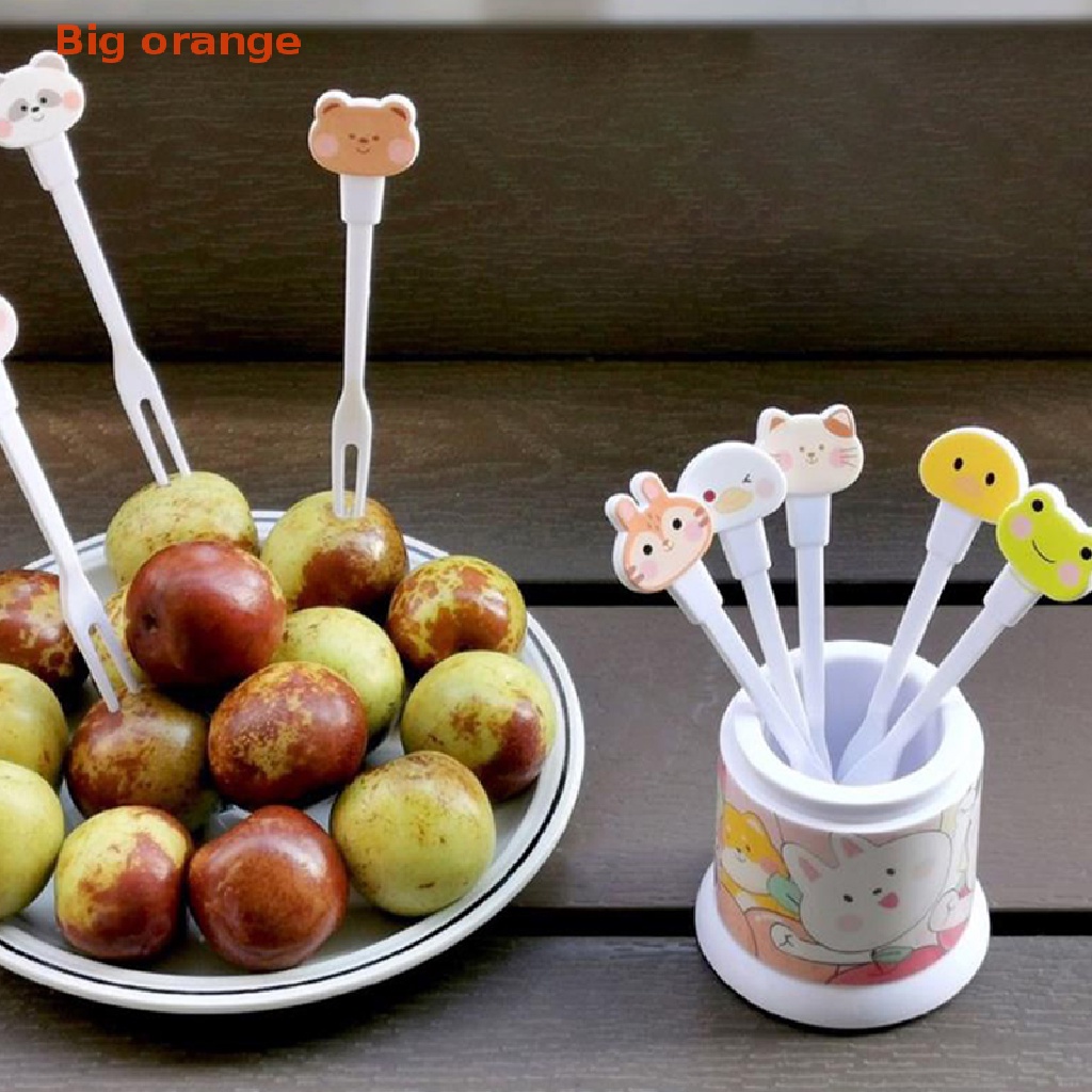 [Big orange] 8Pcs/Box Cute Mini Cartoon Animal Fruit Forks for Bento ...