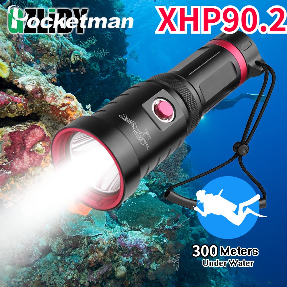 Professional Super Bright XHP90.2 LED Diving Flashlight Torch IPX8 Dive ...