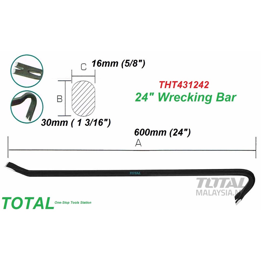 Heavy Duty TOTAL THT431242 600mm 24" Wrecking Bar Pry Bar | Shopee Malaysia