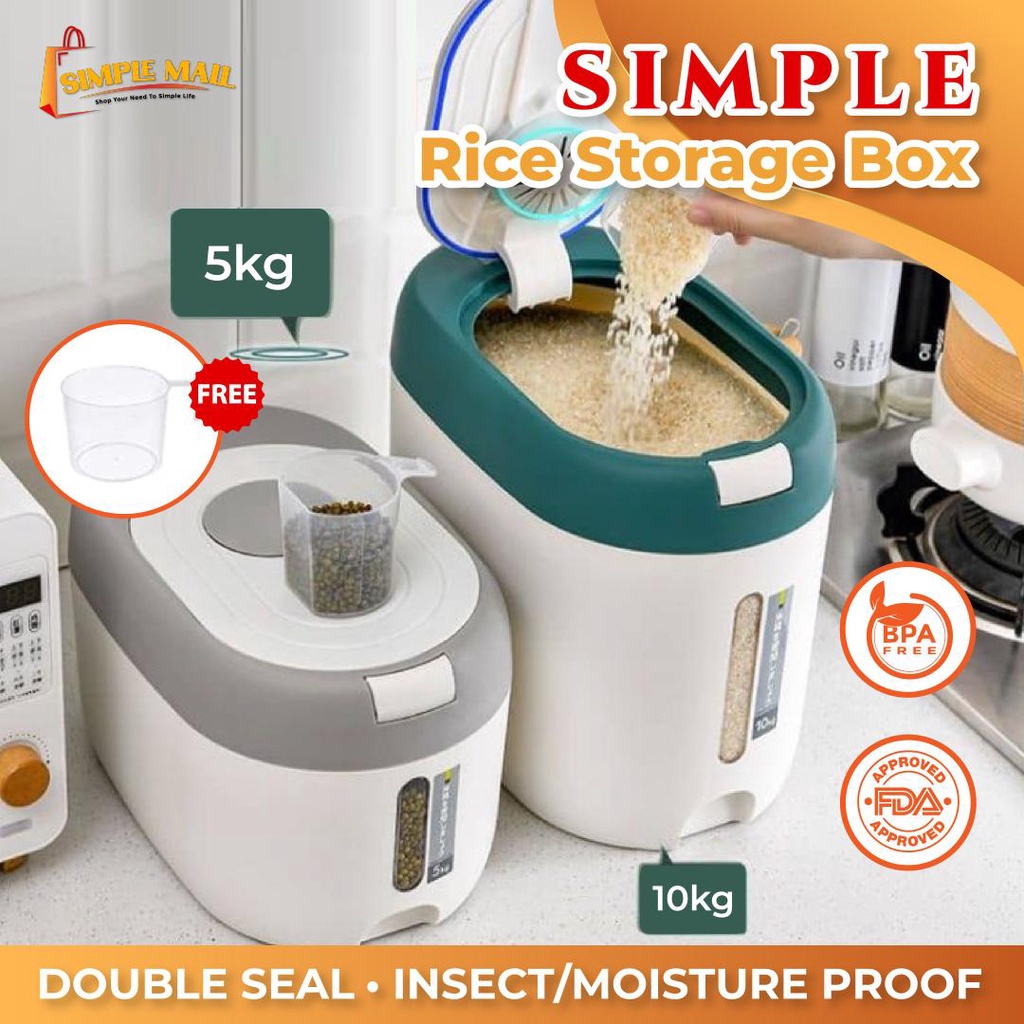 𝗦𝗜𝗠𝗣𝗟𝗘𝗠𝗔𝗟𝗟 5KG/10KG RICE BOX AIRTIGHT Rice Grain Bucket Storage With ...