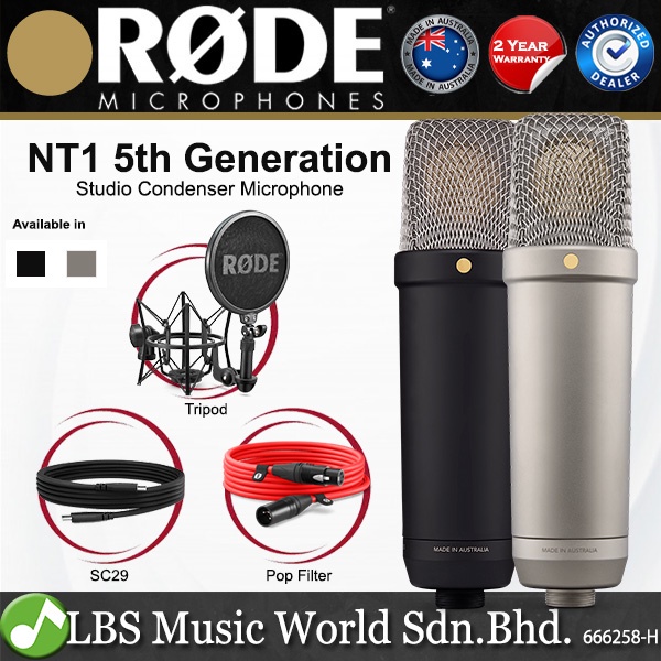 Rode NT1 5th Generation Studio Large Cardioid Condenser Microphone with Pop Filter and Shock ...