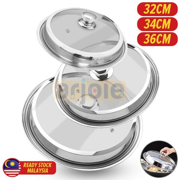 Arjoie [ 32 / 34 / 36CM ] Fullview Cover Stainless Steel Wok Cover ...