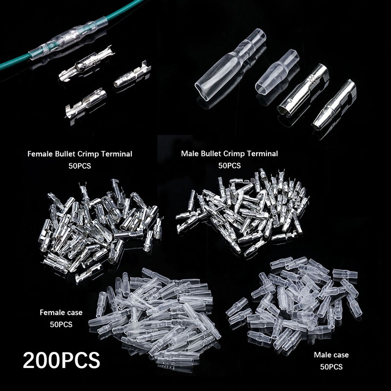 200Pcs 4mm Bullet Crimp Terminal Wire Connectors 50 female + 50 male +50 case + 50 case Crimping ...