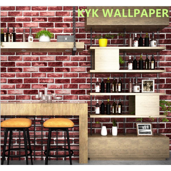PVC wallpaper Brick Square blok brick wall paper Batu Kertas Dinding ...