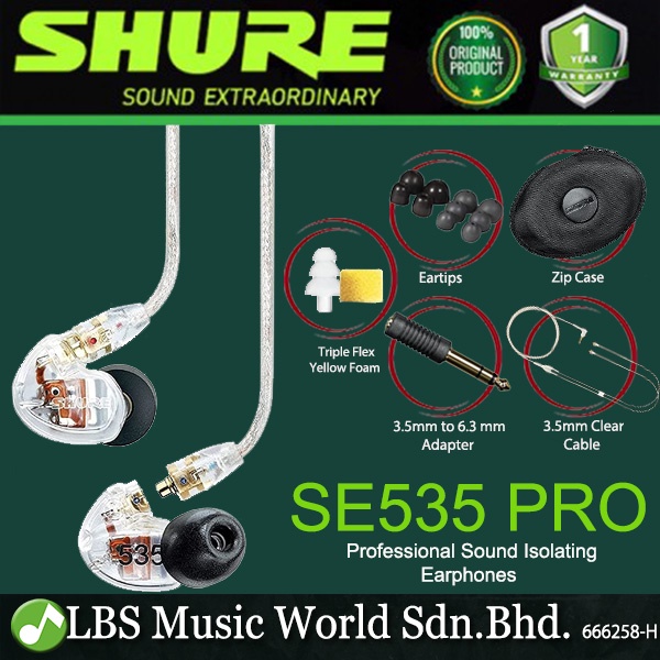 Shure SE535 PRO In Ear Monitor Sound Isolating Earphones Wired ...
