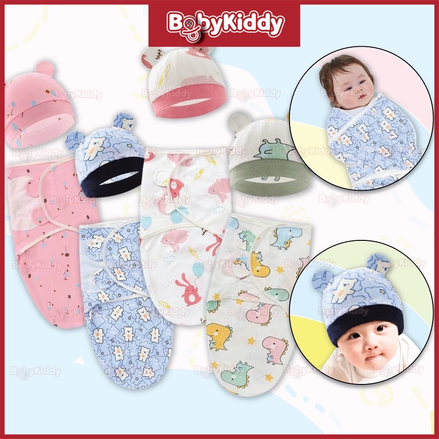 2pcs Set Baby Swaddle Newborn Wrap with Hat Bedung Bayi Bedung Baby ...