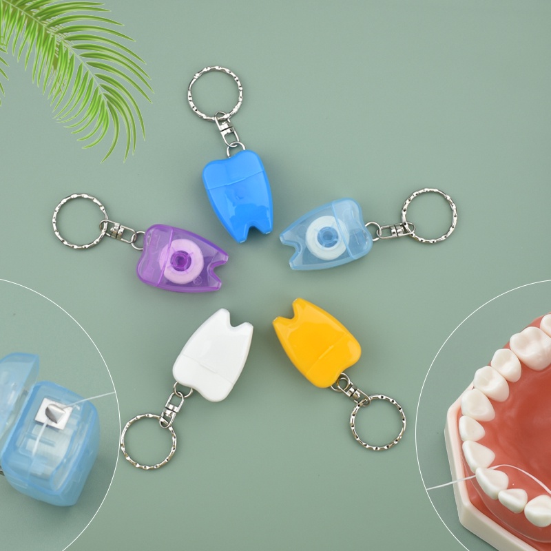 5pcs Tooth-Shaped Key Chain Flat-Line Portable Dental Floss Key Chain ...