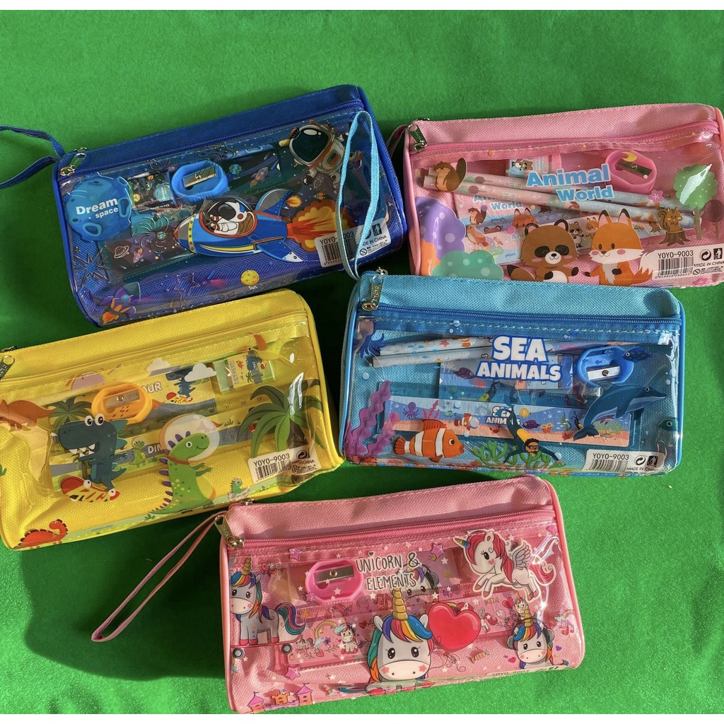 Double Layer Pencil Bag with Stationary Set Kid Gift Set Kids Cartoon ...