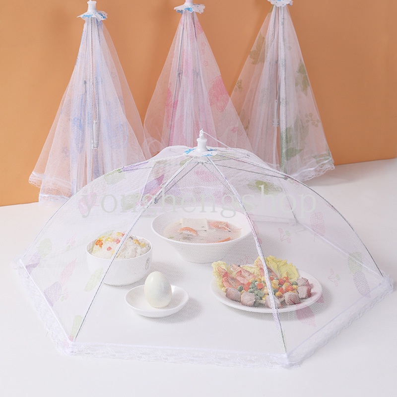 Foldable Lace Food Cover Anti Fly Mosquito Net Dining Table Dish Covers Umbrella Style Hangable ...