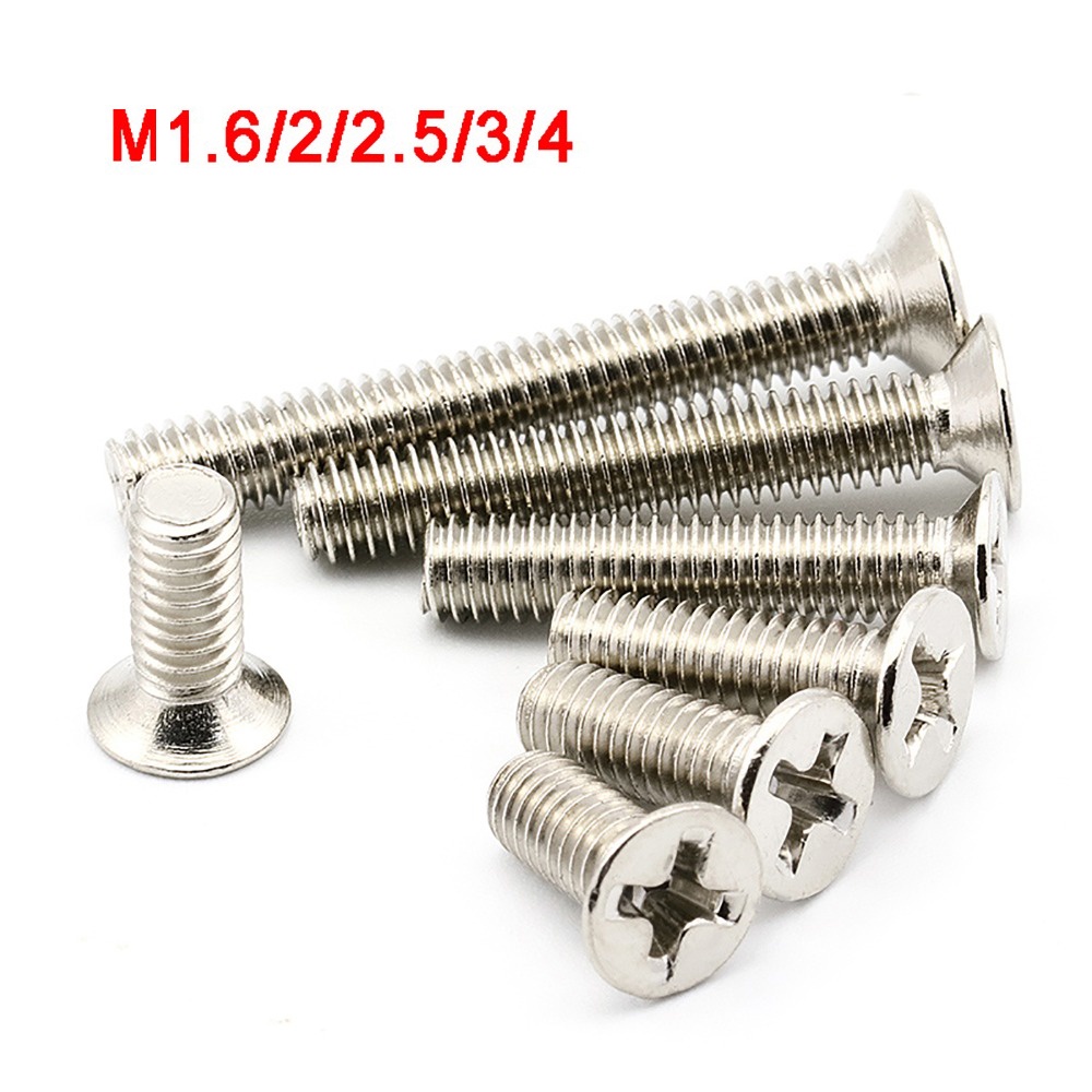 50pcs M1.6 M2 M2.5 M3 M4iron Nickel plated Cross Phillips Flat ...