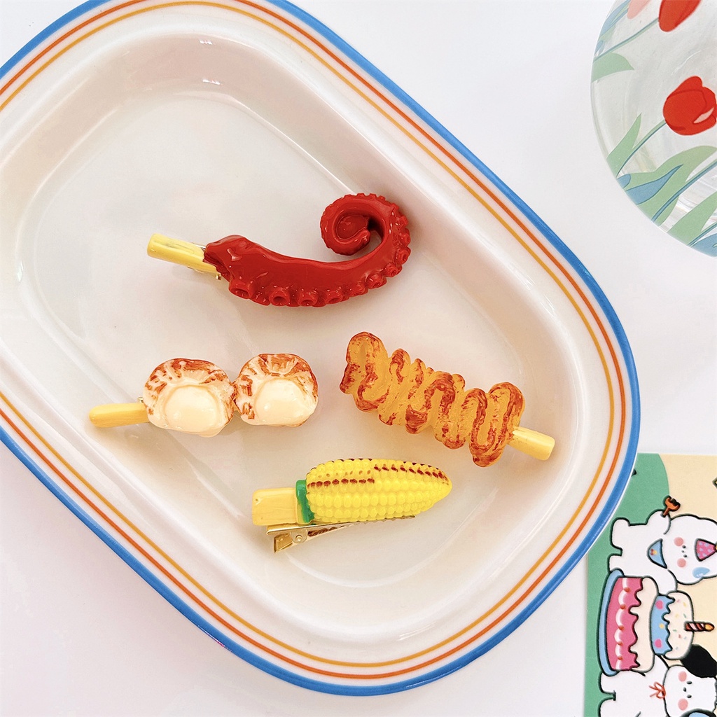Barbecue Hairpin Korean Style Cute and Funny Scallop Squid Corn Hairpin ...