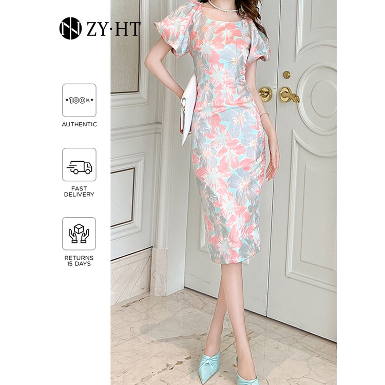 ZY·HT Women's Dresses Pink Dresses Inflatable Sleeves Square Neck Dress ...