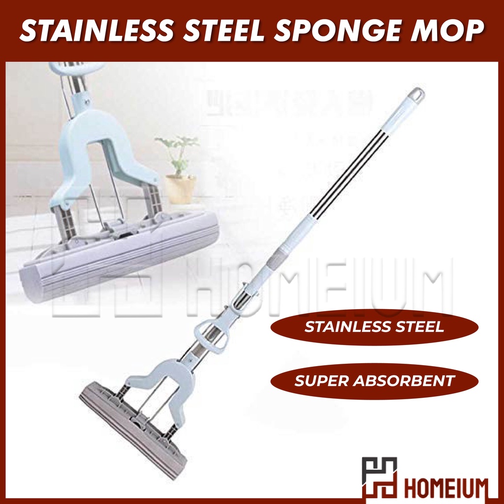 Homeium Stainless Steel Sponge Mop Telescopic Rod Sponge Absorbent Mop ...