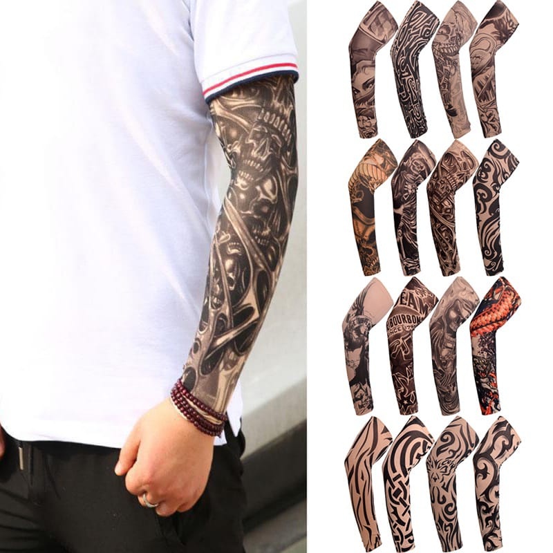 (BORONG) TATOO SARUNG TANGAN LONG GLOVES HAND SOCK ARM SLEEVES ICE SILK ...