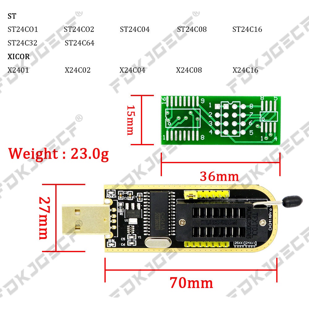 CH341A 24 25 Series EEPROM Flash BIOS USB Programmer Module + SOIC8 ...