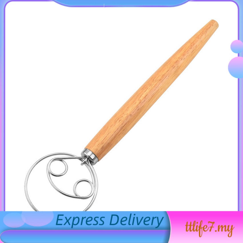 13-inch oak handle flour mixer Danish dough stirring rod stainless ...