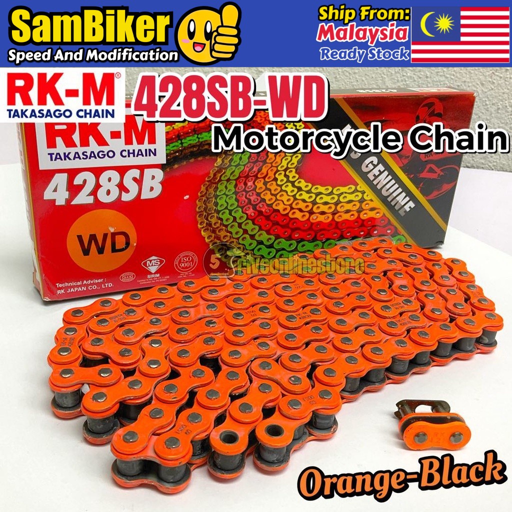 RK-M 428 SB Orange Motorcycle Chain Rantai Motor Oren WD 428SB 122L RKM ...