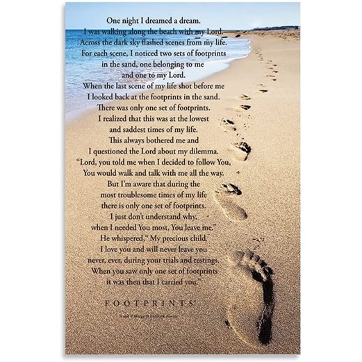 Footprints Poem in The Sand Motivational Literature Posters Decorative ...