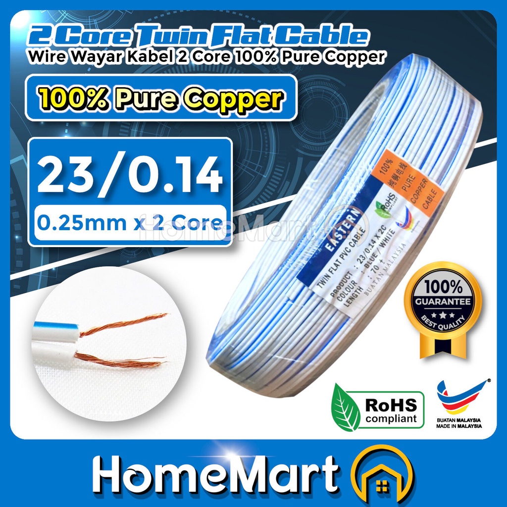 23/0.14 x 2 Core Flexible Cable | Blue White Twin Flat Wire Cable ...