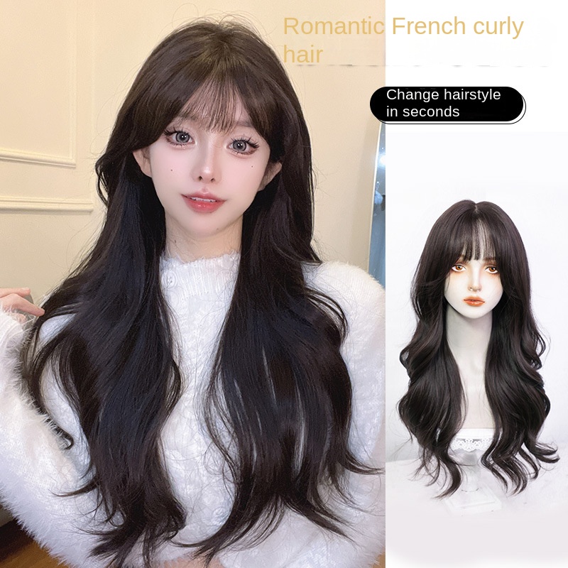 Front Lace Middle Split Wig Lazy Big Wavy Curly Hair Wig Full Headgear ...