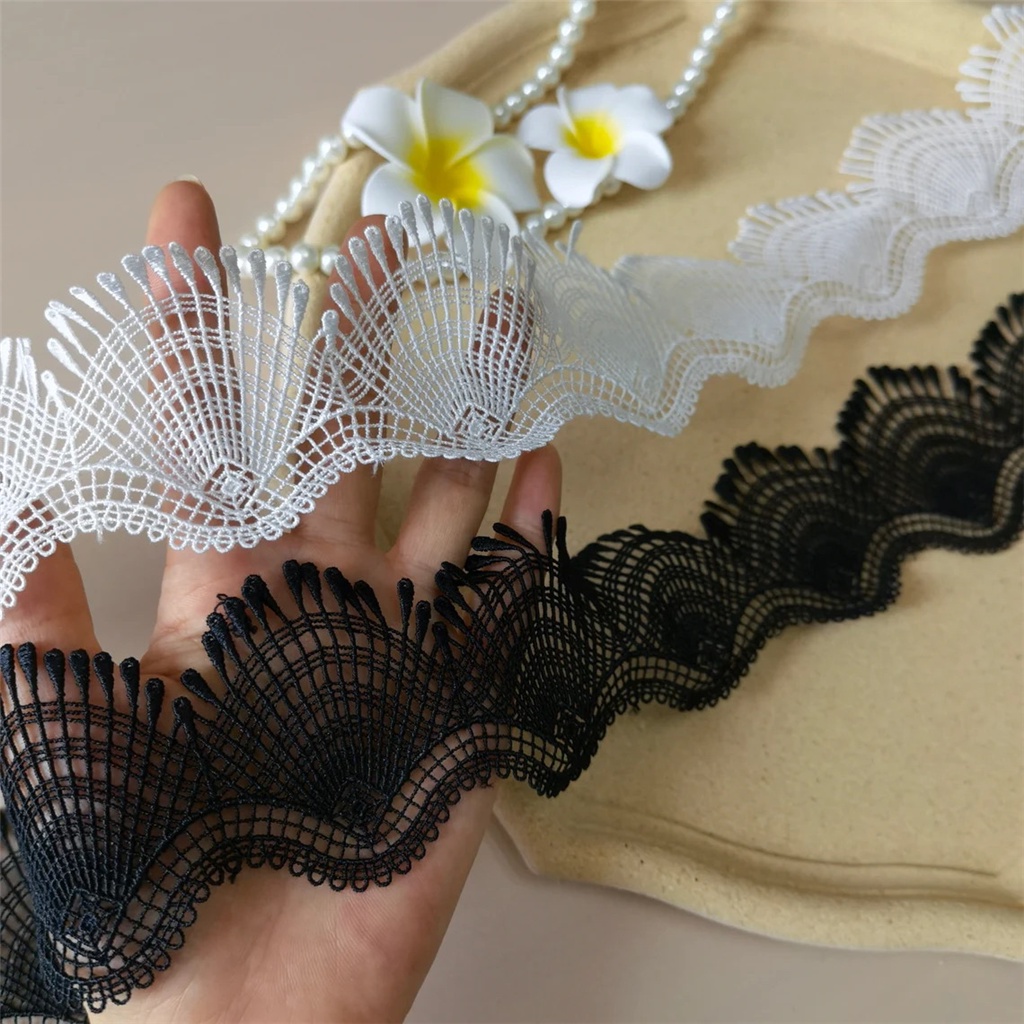 1 Yard Black White Seashell Waves Embroidered Lace Fabric Sewing Craft ...