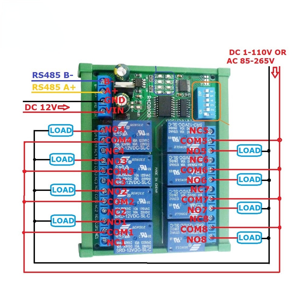 Dc 12v 8 Ch Rs485 Relay Board Modbus Rtu Uart Remote Control Switch