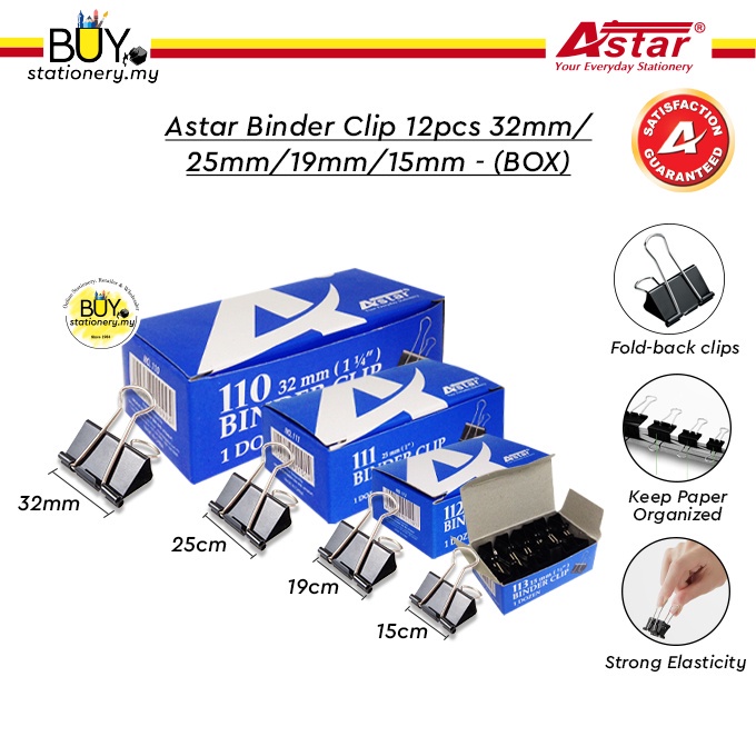 Astar Binder Clip 15mm 19mm 25mm 32mm Paper Clip Black Pengepit Kertas ...