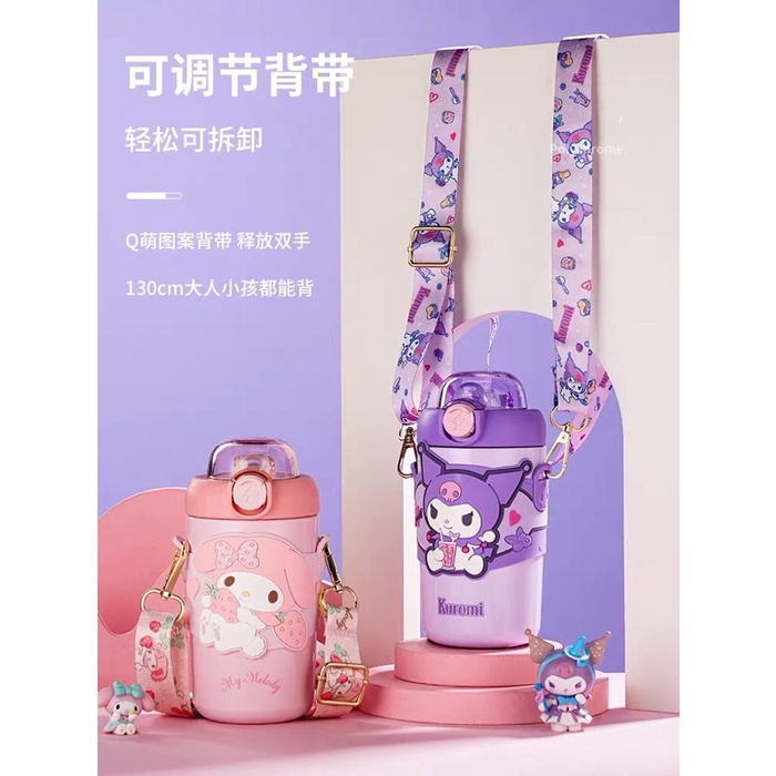 Sanrio Genuine Thermos Cup Cartoon Water Bottle Cute Children's Straw Cup Melody Stainless Steel ...