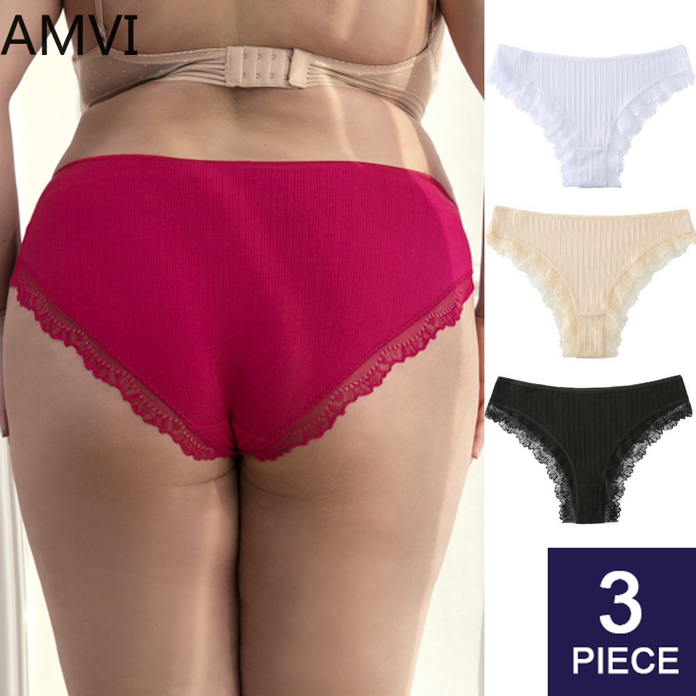 AMVI panty plus size for women Cotton Lace Panties Women's Hipster Panties Sexy Lace Briefs Low ...