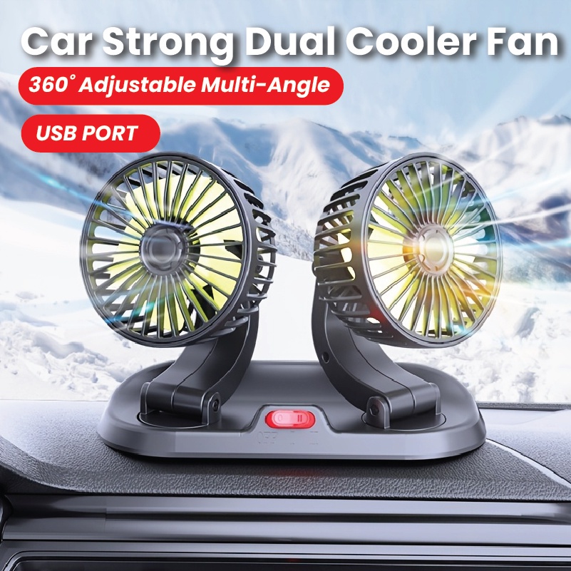 Car Strong Dual Fan Air Conditioning Double Booster Cooler 360° Desktop ...