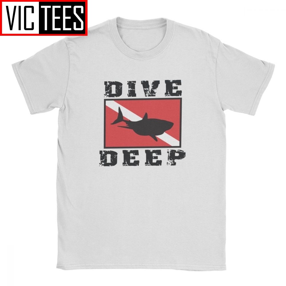 Men's round neck T-shirt Men Tshirt Shark Scuba Flag Dive Deep 100 ...