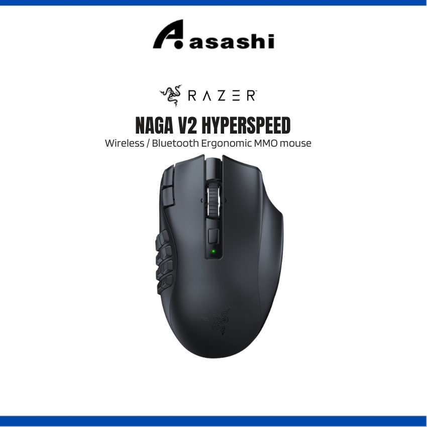 Razer Naga V2 HyperSpeed Ergonomic Wireless MMO Gaming Mouse with 19 ...