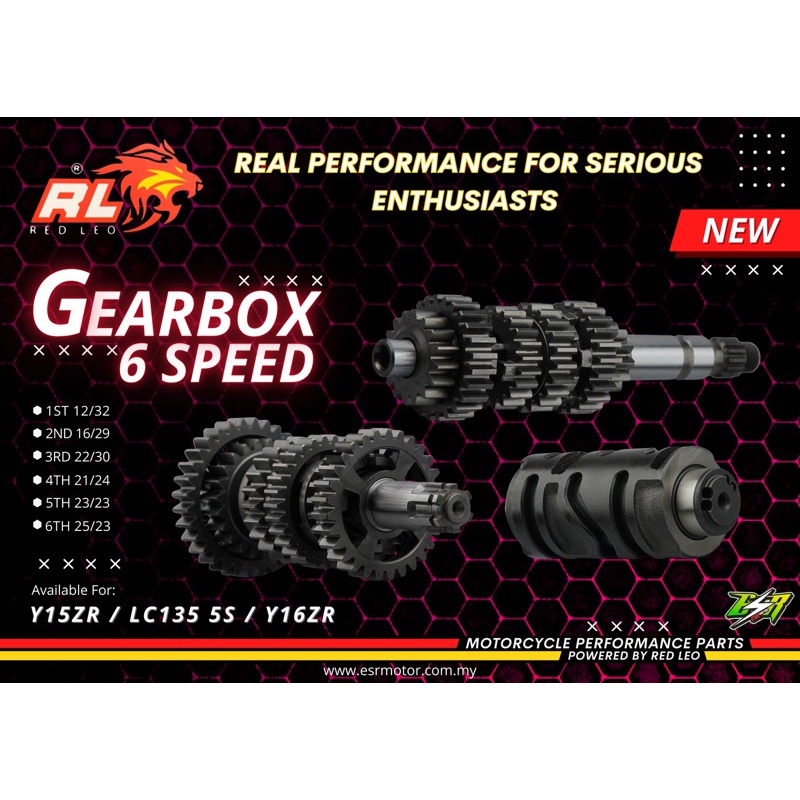 RED LEO GEAR BOX RACING 6 SPEED FOR Y15zr , Y16zr & LC5s ESR MOTOR CL LEE PERFORMANCE GEARBOX 6 ...