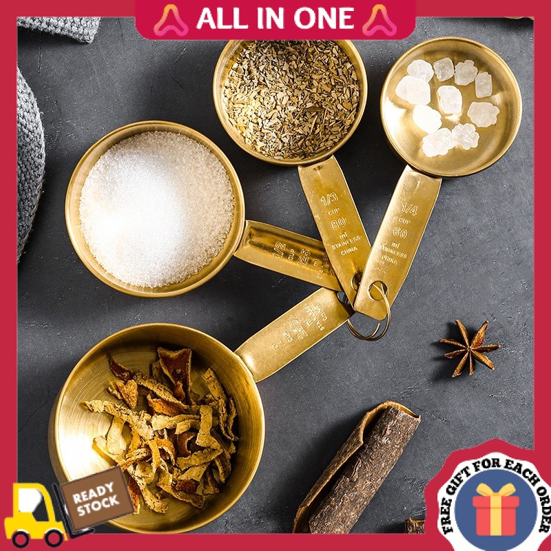 Golden Measuring Cup Kitchen Measuring Spoons Teaspoon Coffee Sugar ...