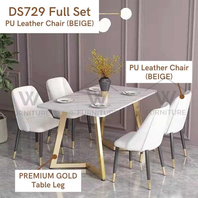 WFurniture (120*70cm) 4+1 Marble Wooden 4 Feet Dining Table Set Meja ...