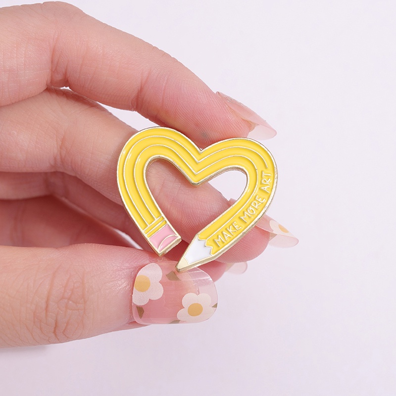 Creative Make More Art Enamel Pin Brooches Funny Heart Pencil Brooch Lapel Badges Cartoon ...