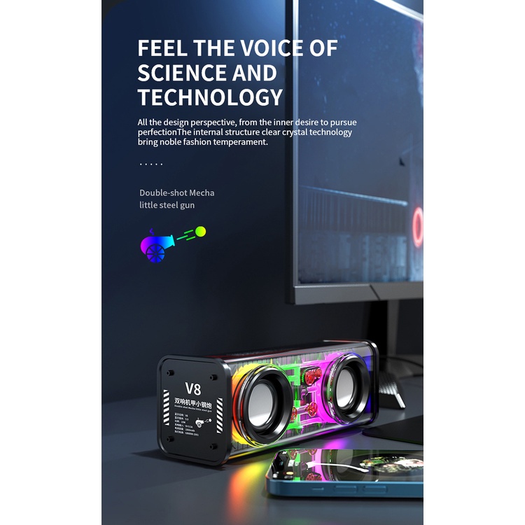 V8 Cyberpunk style Bluetooth audio V8 dazzle lights dual speakers high ...