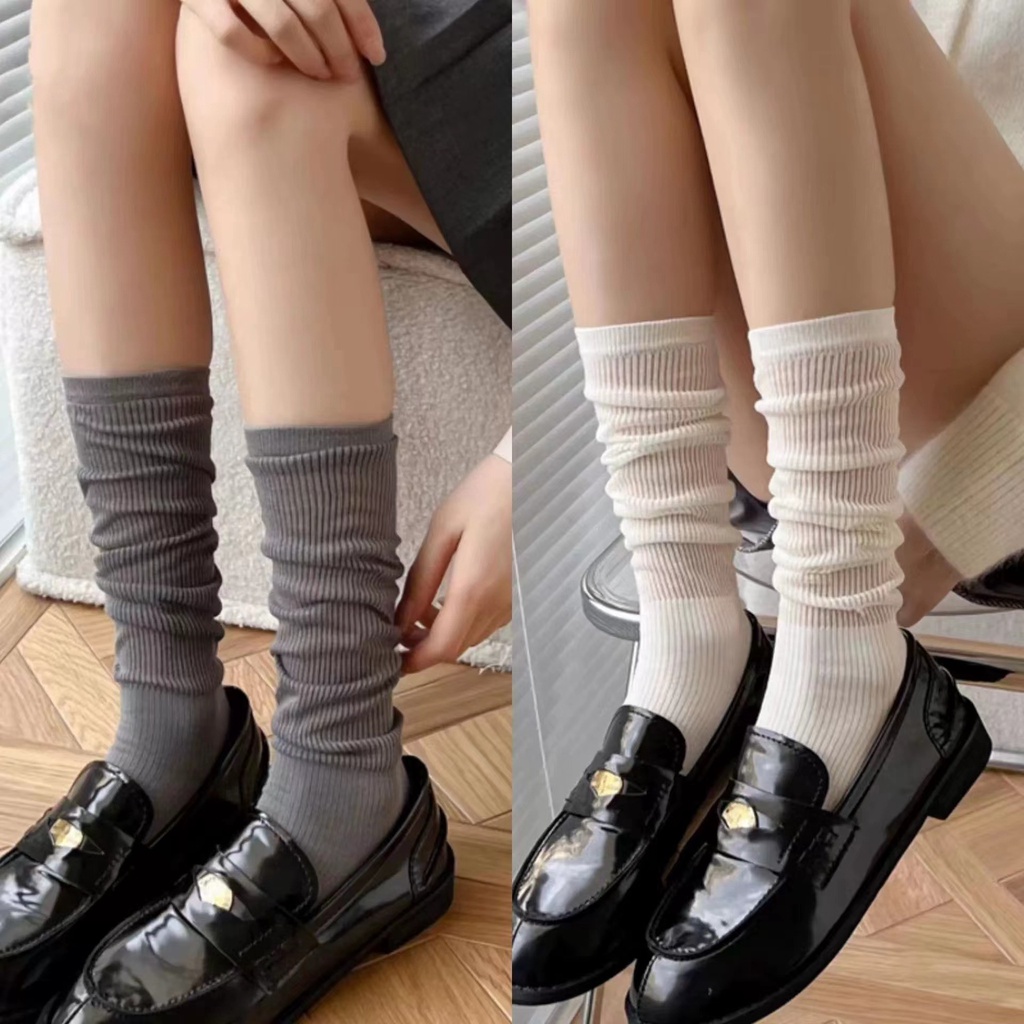 Japanese Sweet Solid Color Calf Socks Women's Spring/Summer Thin Cut ...
