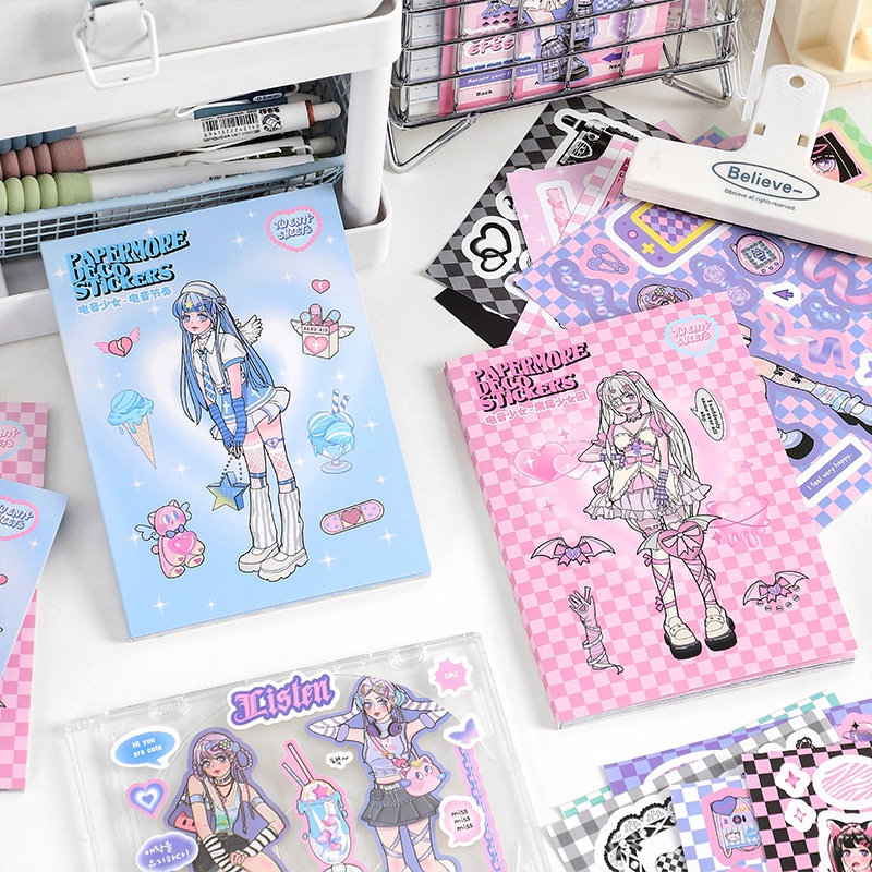 PaperMore贴纸本 电音少女系列 卡通 可爱 少女 DIY 搭配日记素材墙贴20张入PaperMore Sticker Book Electronic Music Girl Series ...