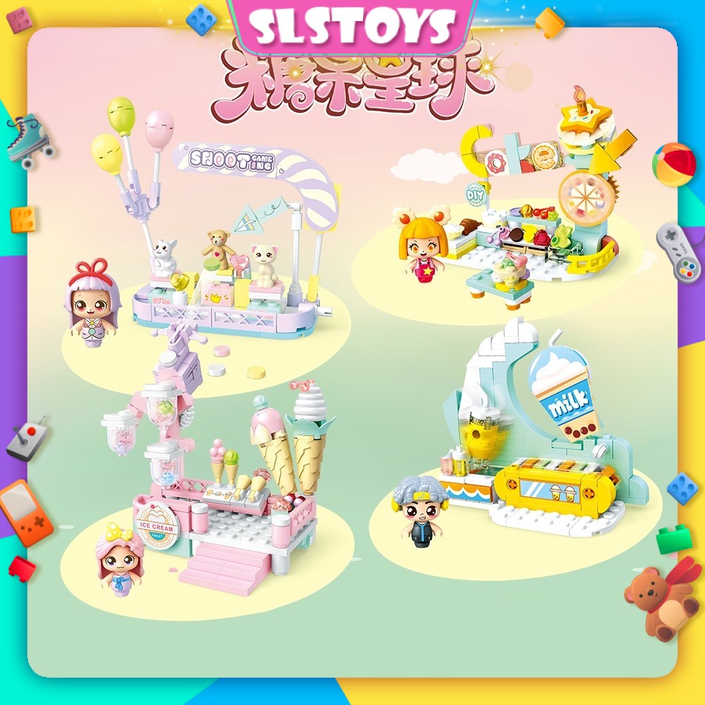 [4 IN 1] Sembo Block Doll Cake Ice Cream Milk Boba Tea Shop Stall ...