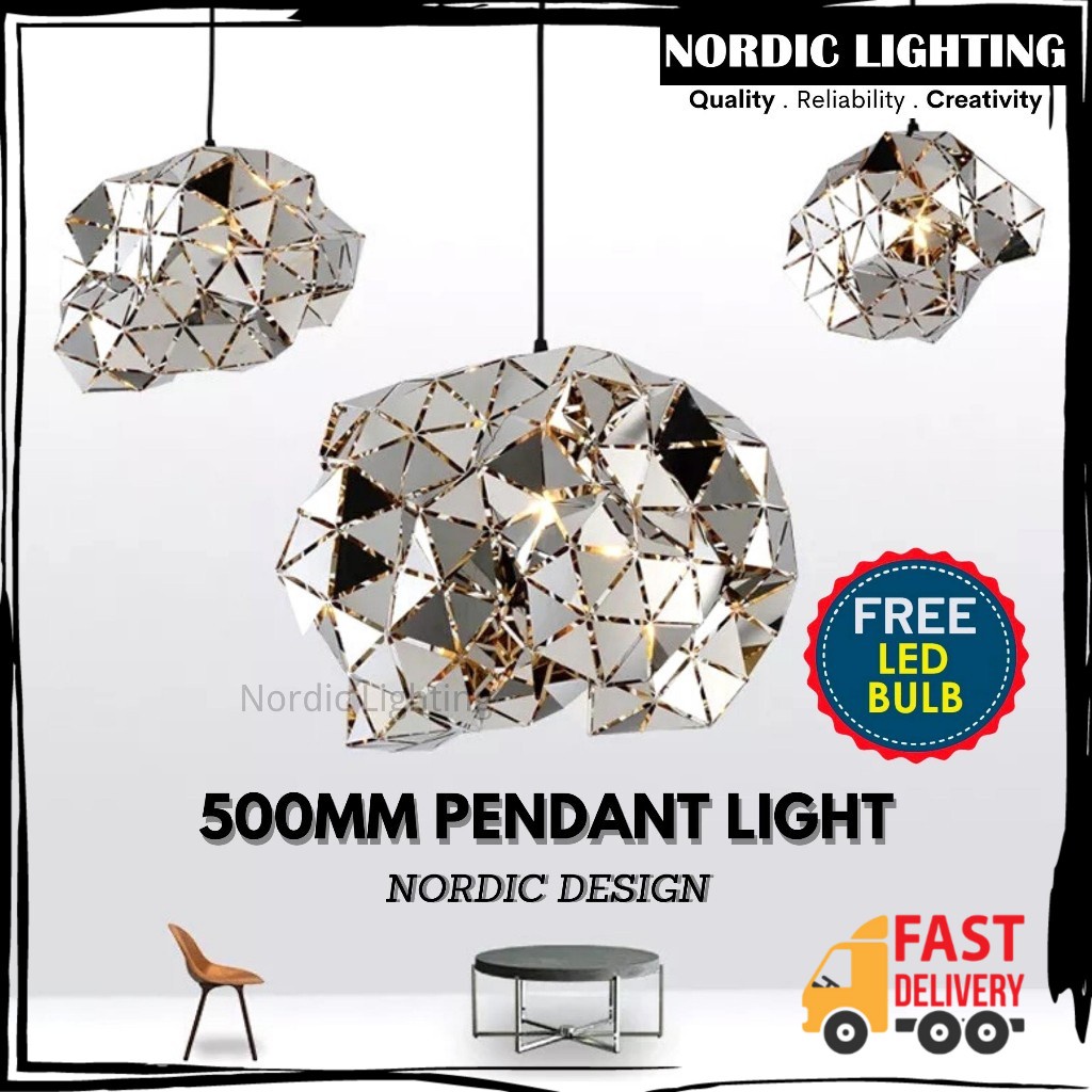 (FREE LED BULB) 500MM New Design Silver Chrome Ceiling Pendant Light ...