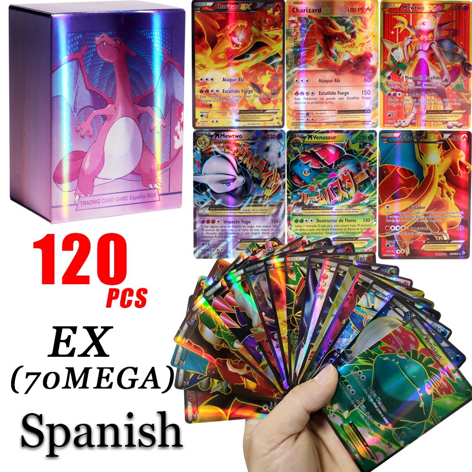120pcs Pokemon Shiny Cards Charizard Pikachu Holographic Card Vmax Ex ...
